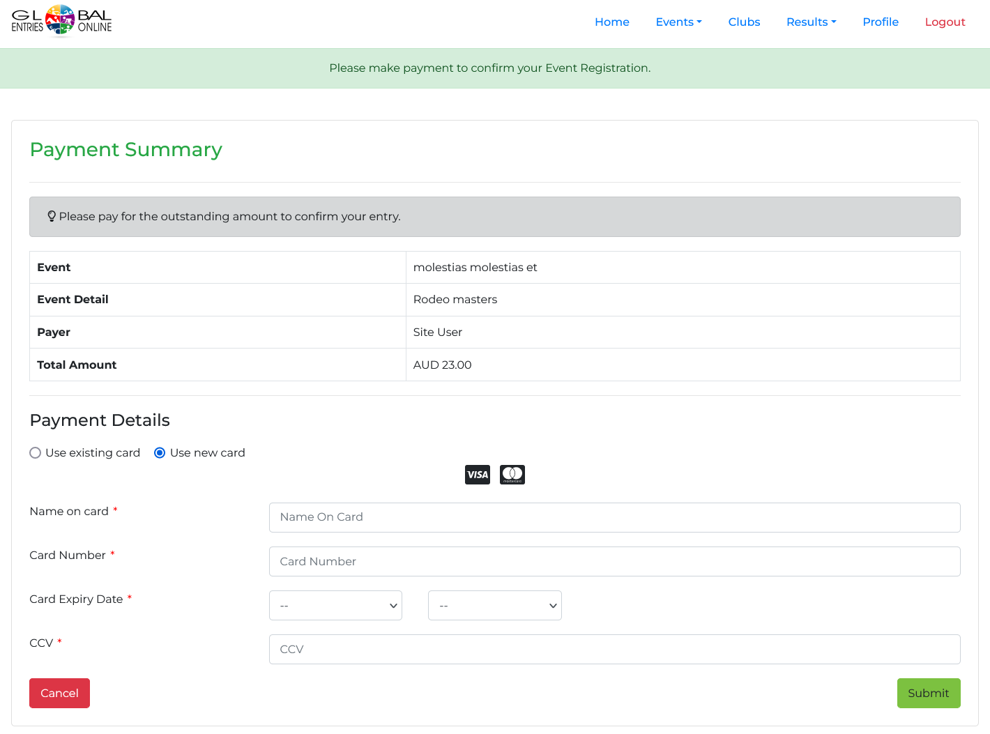 Registering for an Event – Global Entries Online